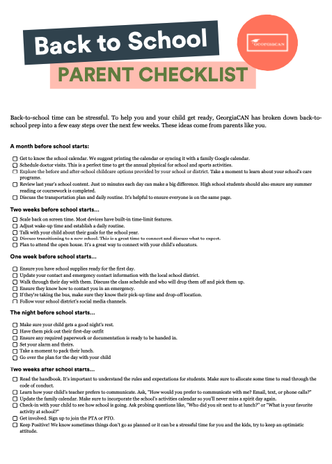 Back to School Parent Checklist